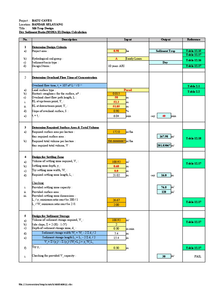 Silt Trap Design for Batu Caves Project | PDF | Drainage Basin | Sediment