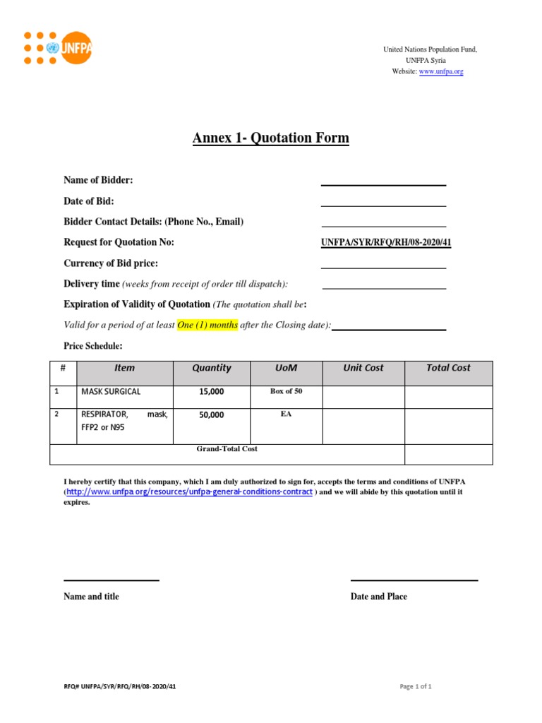Annex 1-Quotation Form: Item Quantity Uom Unit Cost Total Cost | PDF