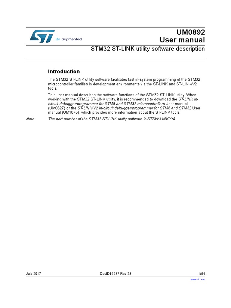 UM0892 User Manual: STM32 ST-LINK Utility Software Description ...