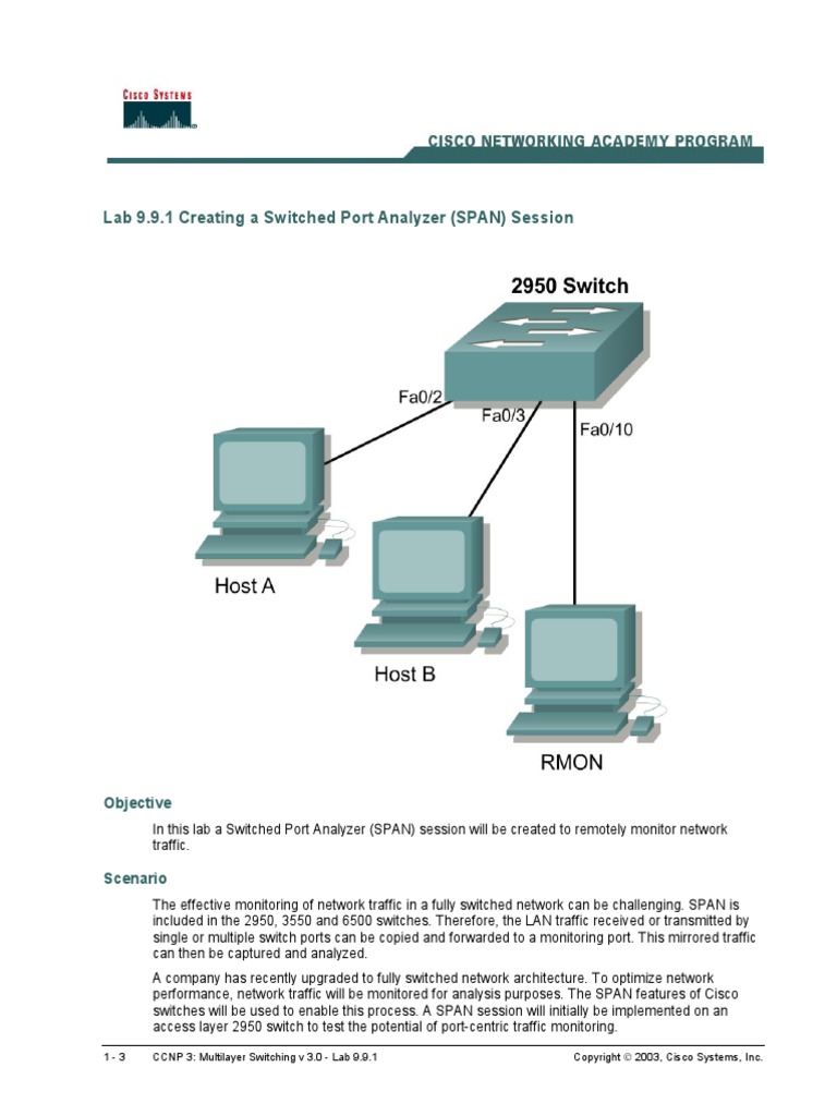 Lab 9.9.1 Creating A Switched Port Analyzer (SPAN) Session: Objective ...