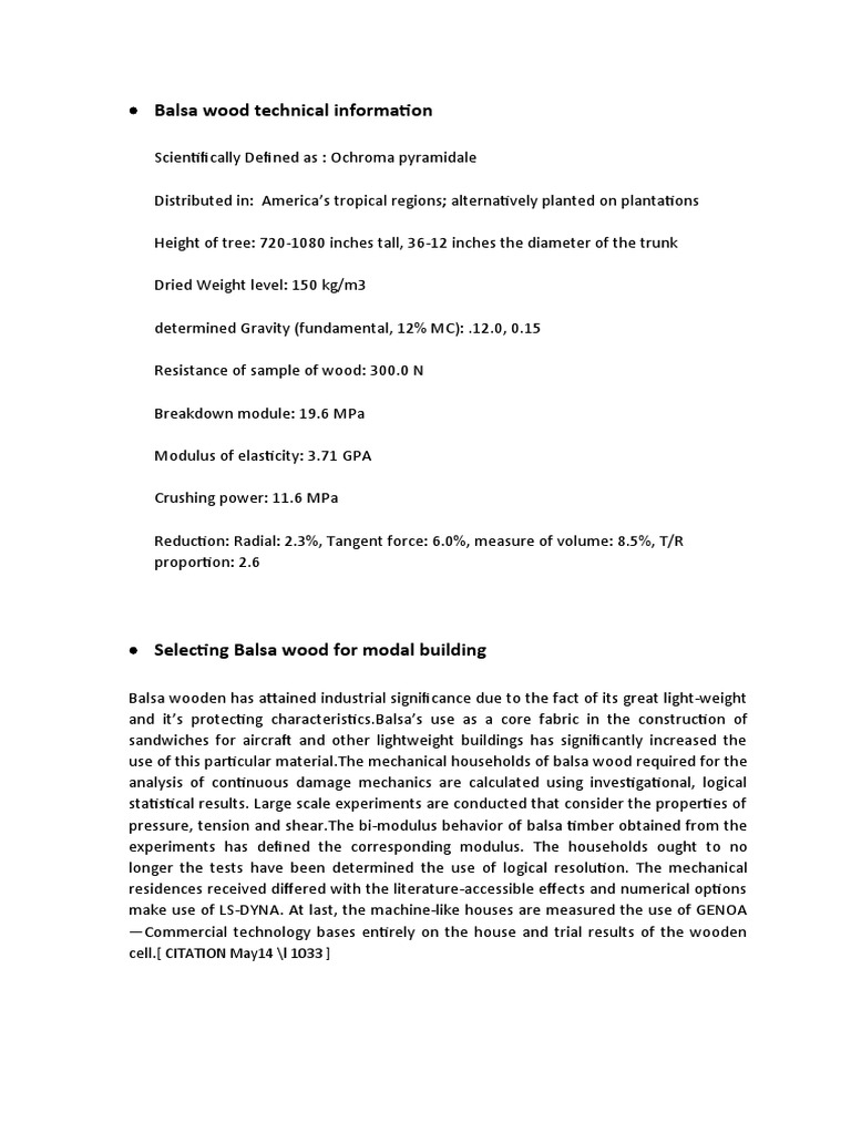 Balsa Wood Technical Information | PDF | Wood | Young's Modulus