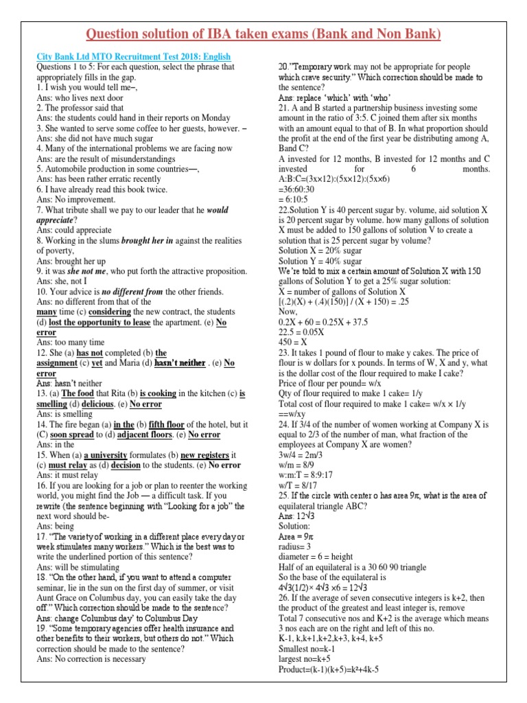 IBA Taken Exams (Bank & Non Bank) Qustions Solution by Yousuf, OFF IT, SBL PDF | PDF | Area | Litre