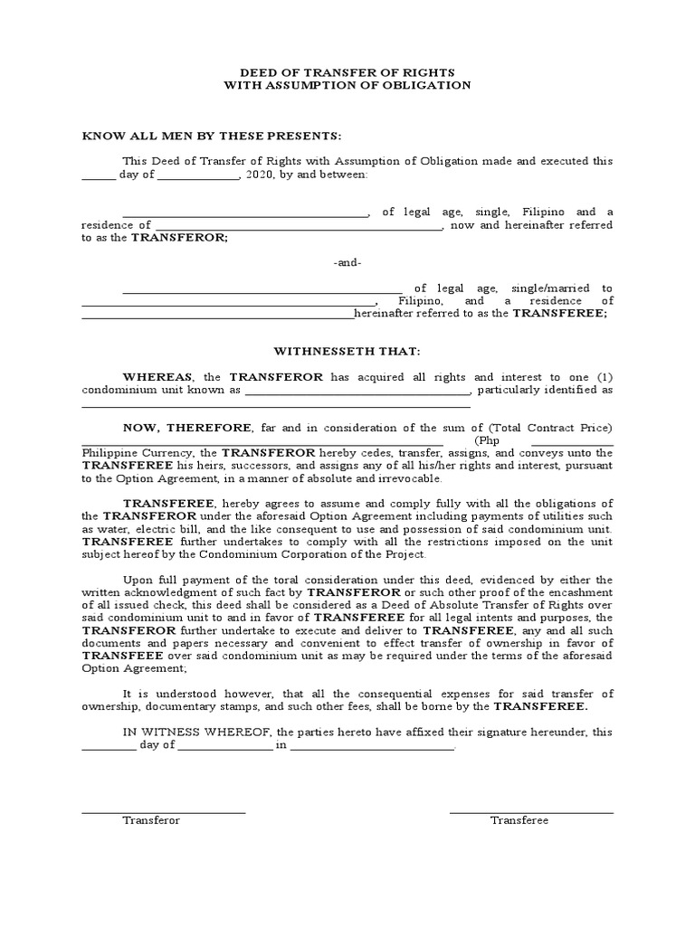 Deed of Transfer of Rights - 1 | PDF | Deed | Notary Public