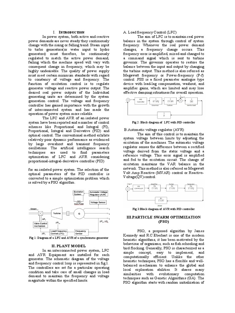 Design of Optimal PID Controller For LFC and AVR in Power System Using PSO | PDF | Control ...