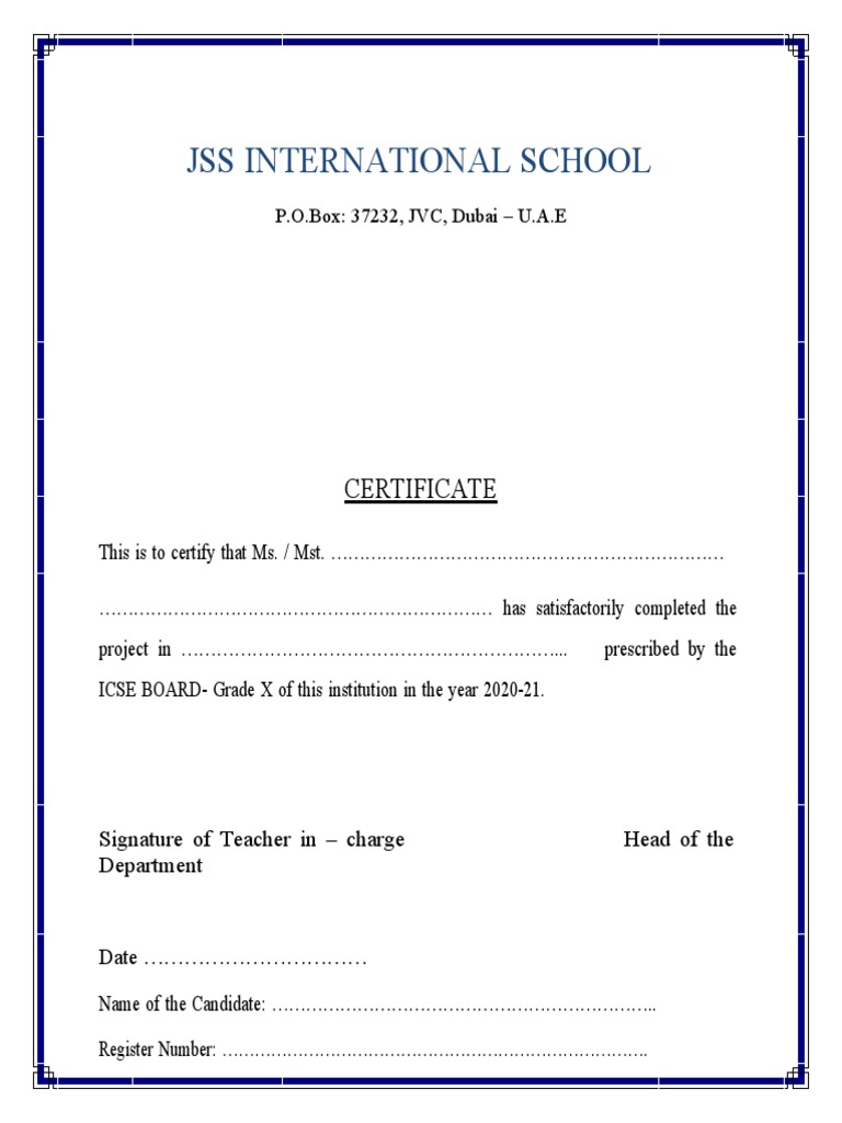 Grade 10 Project Certificate 2020 | PDF