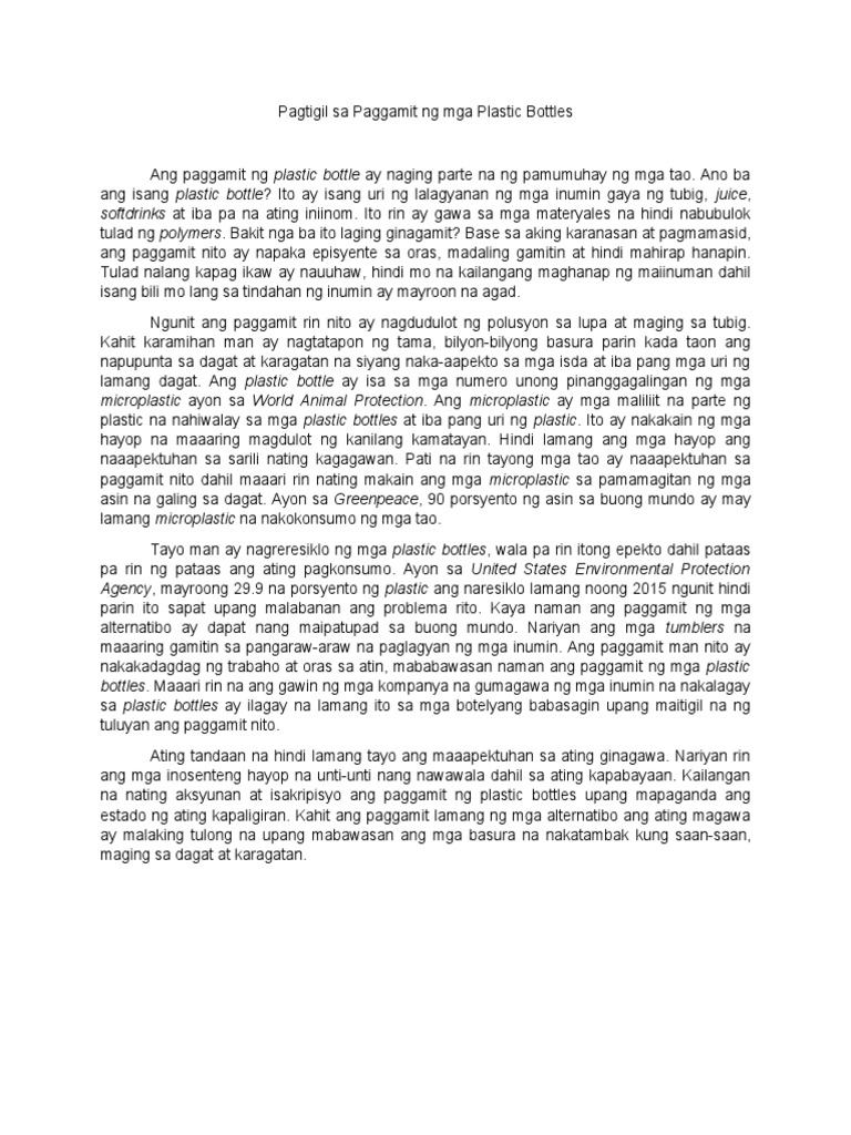 Pagtigil NG Paggamit NG Plastic Bottle | PDF