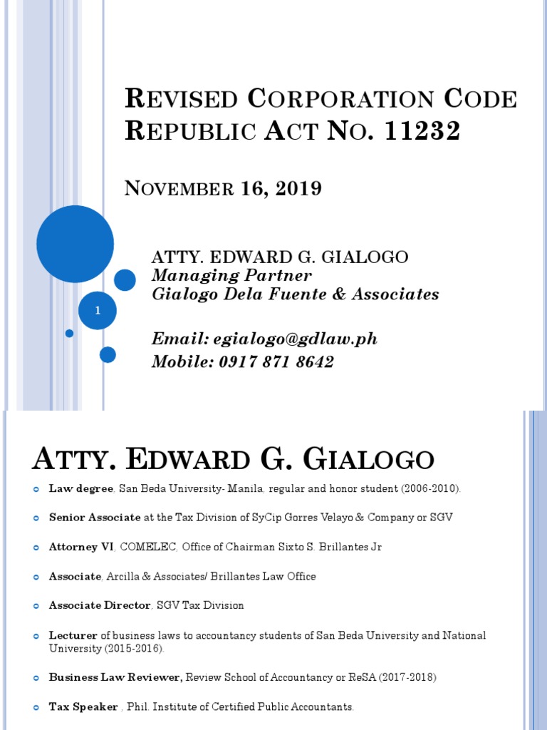 Revised Corporation Code 11.16.19 | PDF | By Law | Board Of Directors