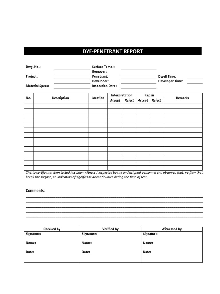 Dye-Penetrant Report: Accept Reject Accept Reject | PDF
