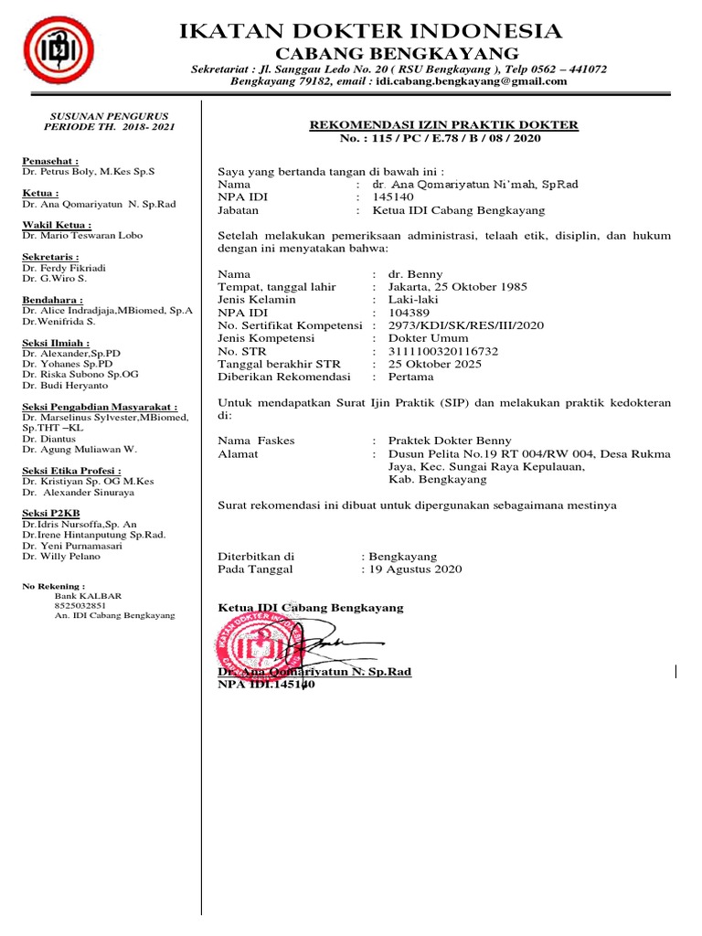DR Benny Rekom SIP Praktik Dokter | PDF