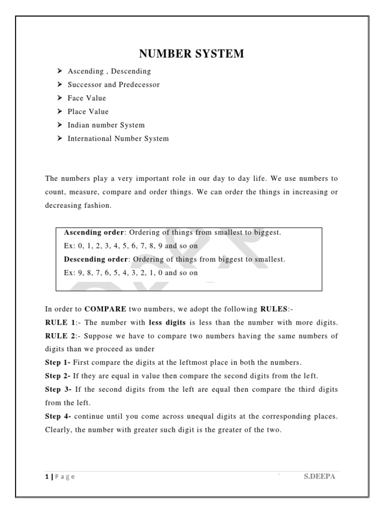 INDIAN INTERNATIONAL NUMBER SYSTEM-Notes PDF | PDF | Mathematical ...