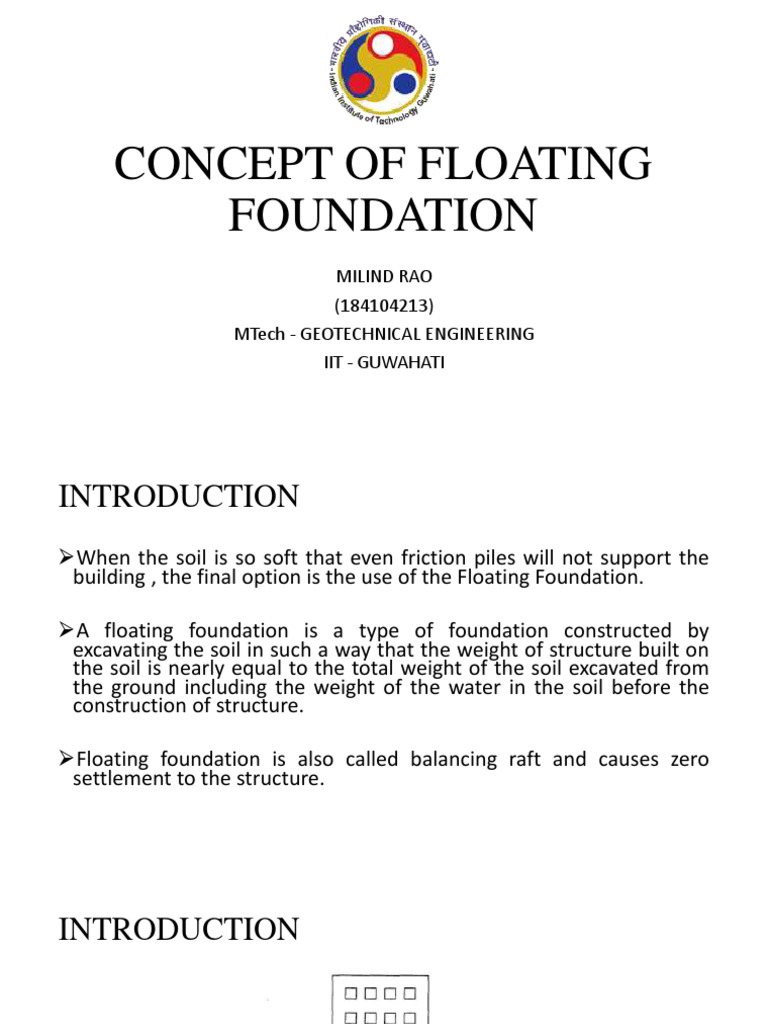 Concept of Floating Foundation: Milind Rao (184104213) Mtech ...