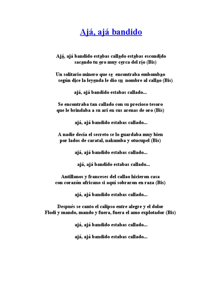 Letra de "Ajá, ajá bandido" | PDF