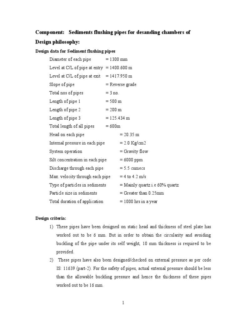 Sediment Flushing Pipe Design | PDF