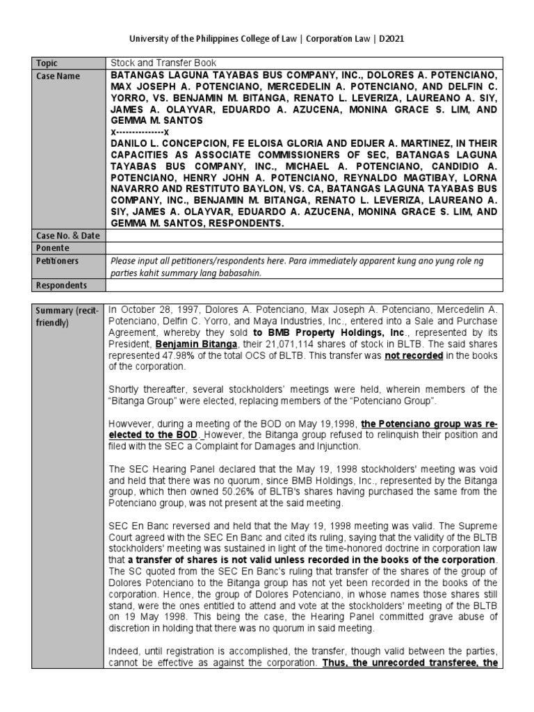 BLTB v. Bitanga | PDF | Shareholders | Corporations