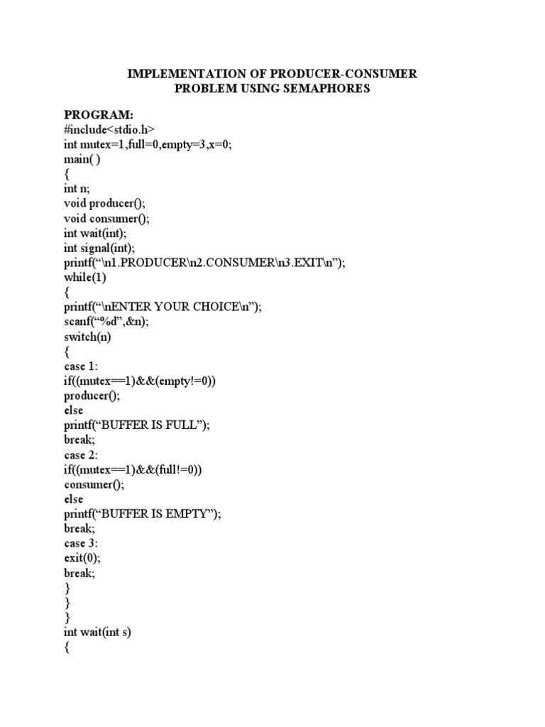 Implementation of Producer-Consumer Problem Using Semaphores Program ...