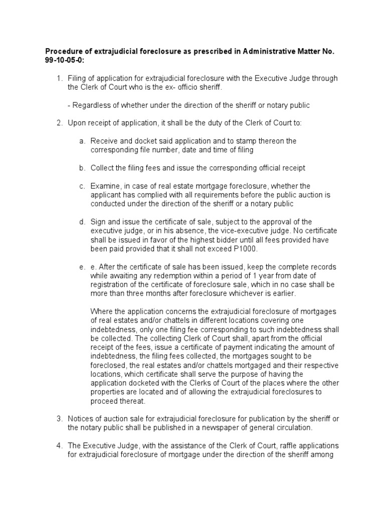 Procedure of Extrajudicial Foreclosure As Prescribed in Administrative ...