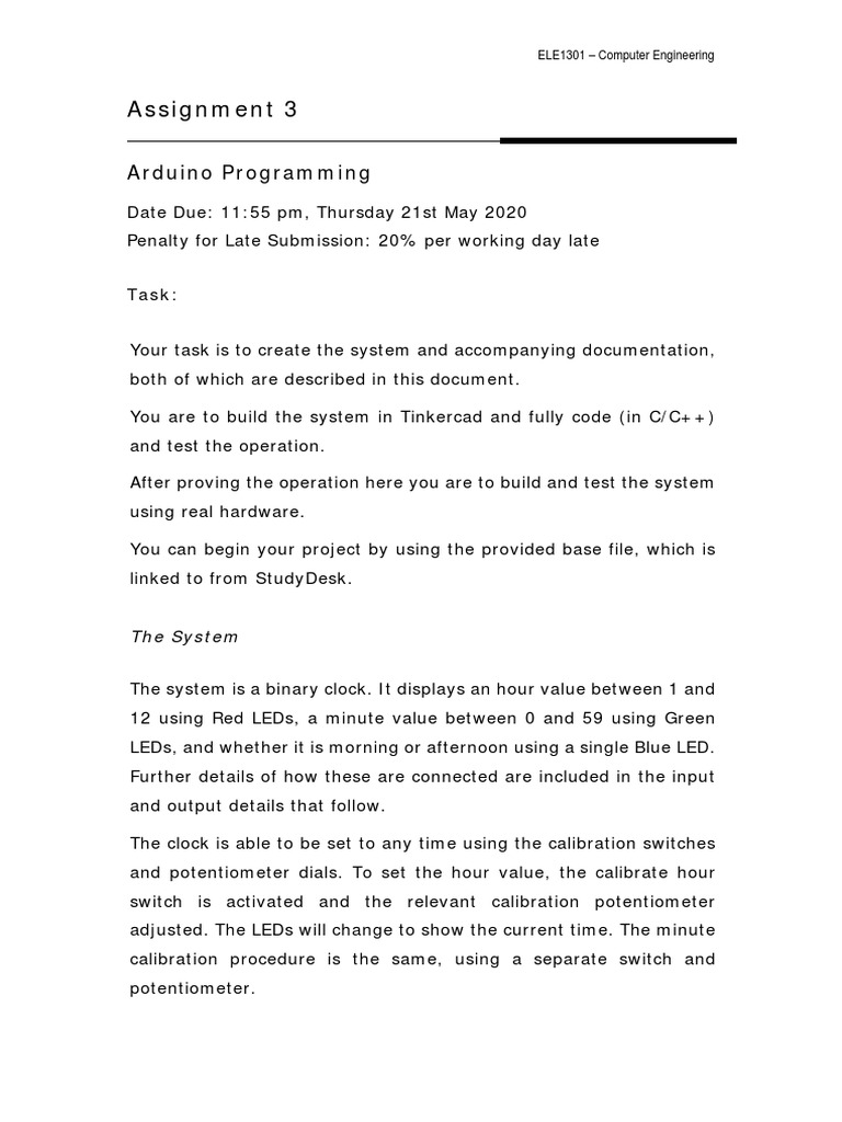 ELE1301 S1 2020 Assignment 3 | PDF | Subroutine | Calibration
