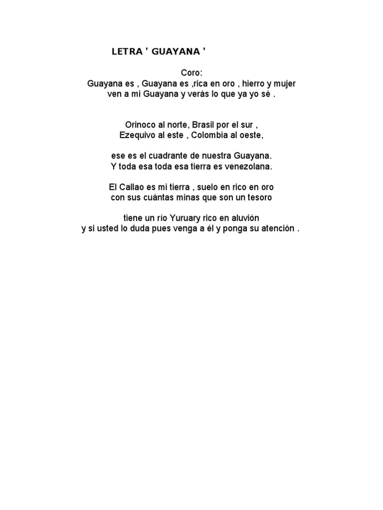 Letra del Calipso "Guayana Es" | PDF