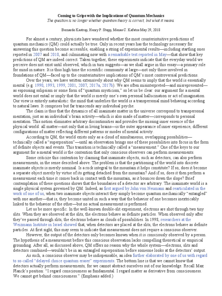 Coming To Grips With The Implications of Quantum Mechanics | PDF ...