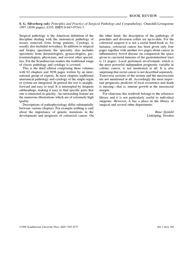 S. G. Silverberg (Ed) : Principles and Practice of Surgical Pathology ...
