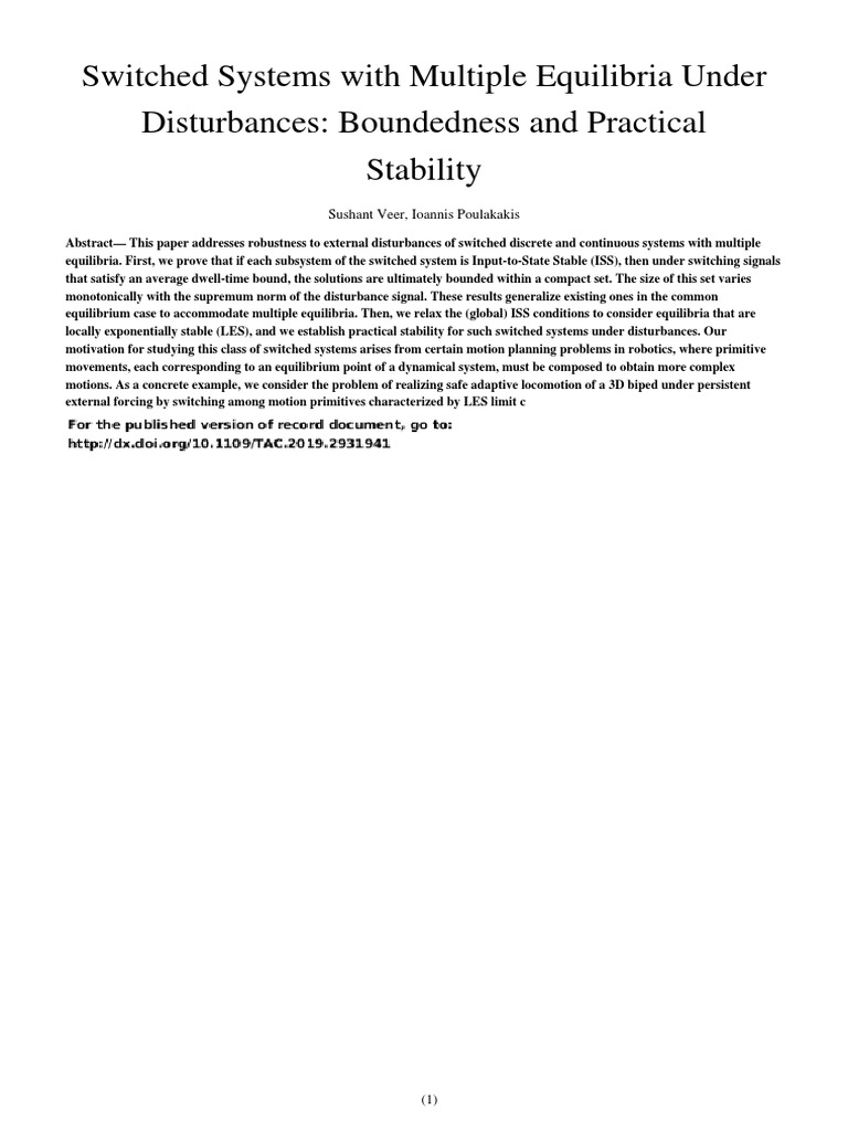 Switched Systems With Multiple Equilibria Under Disturbances: Boundedness and Practical ...