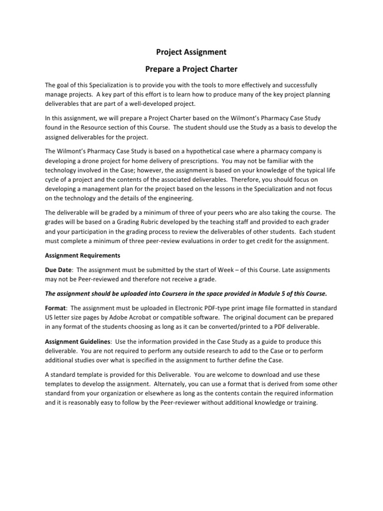 Project Charter Assignment PDF | PDF | Peer Review | Rubric (Academic)