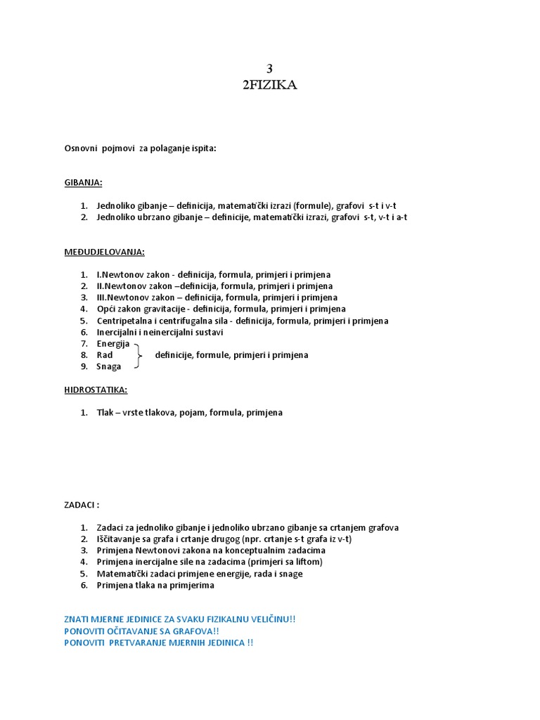 Upute Za Ispit - 1.razred | PDF