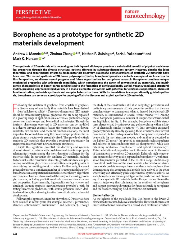 Borophene As A Prototype For Synthetic 2D Materials Development | PDF ...