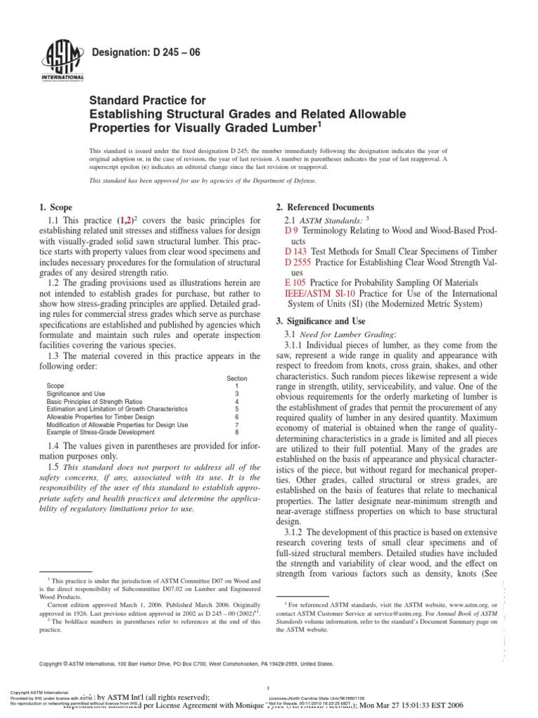 Astm D245 | PDF | Lumber | Strength Of Materials