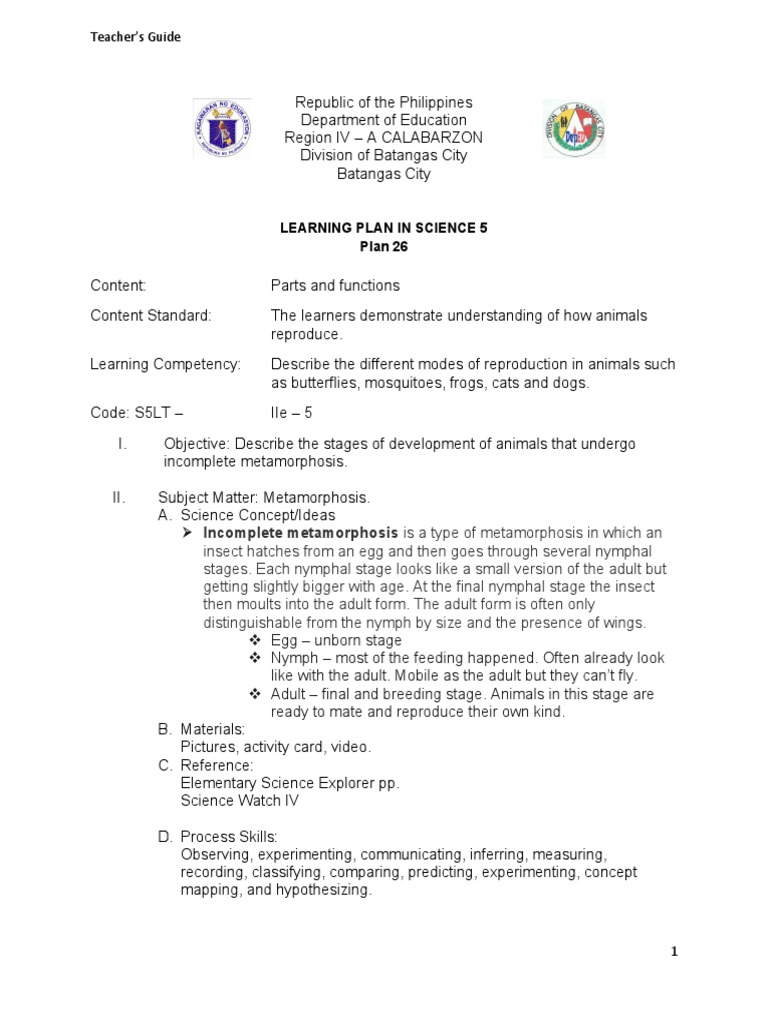 Teacher's Guide: Learning Plan in Science 5 Plan 26 | PDF | Petal | Flowers