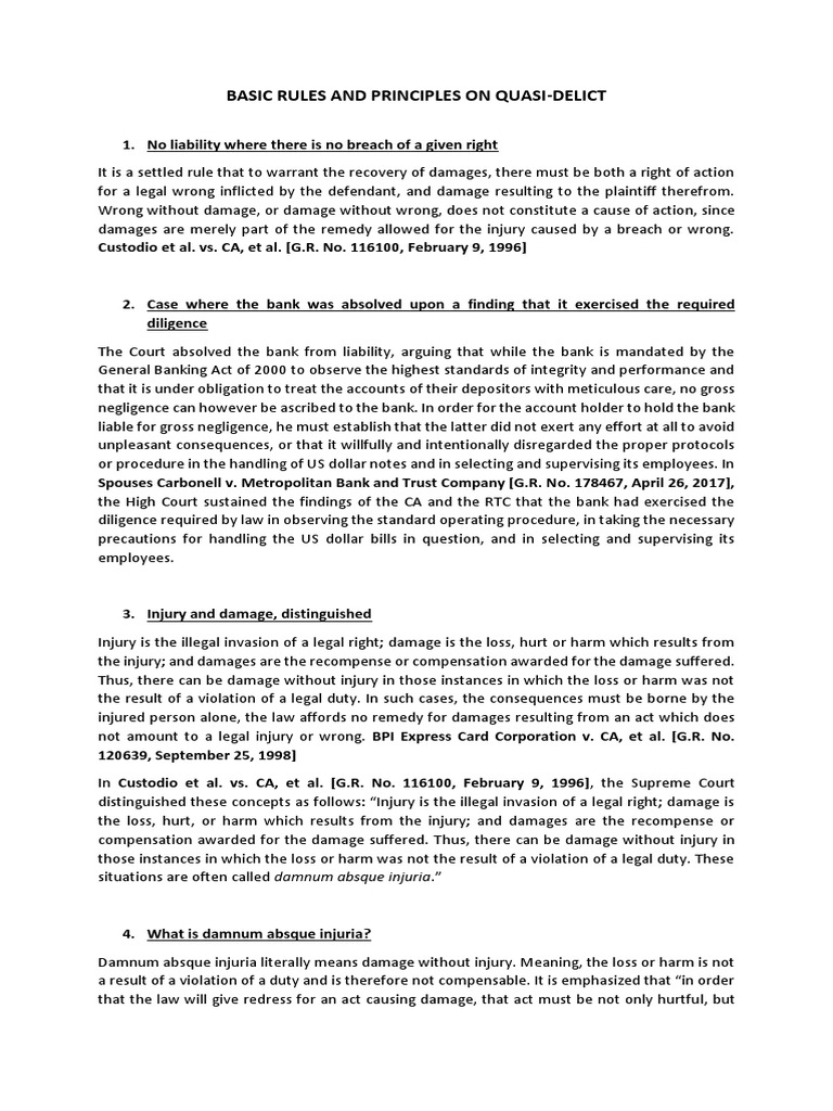 Basic Rules and Principles On Quasi-Delict | PDF | Damages | Legal Remedy