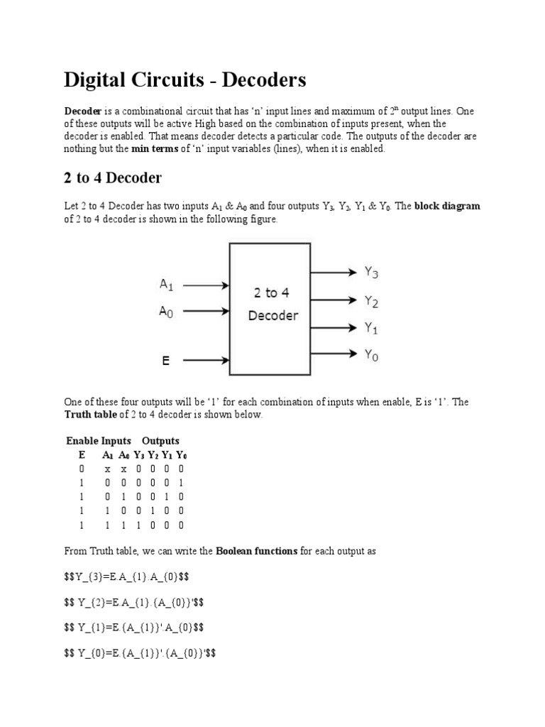 Digital Circuits - Decoders: 2 To 4 Decoder | PDF | Mathematical Logic ...
