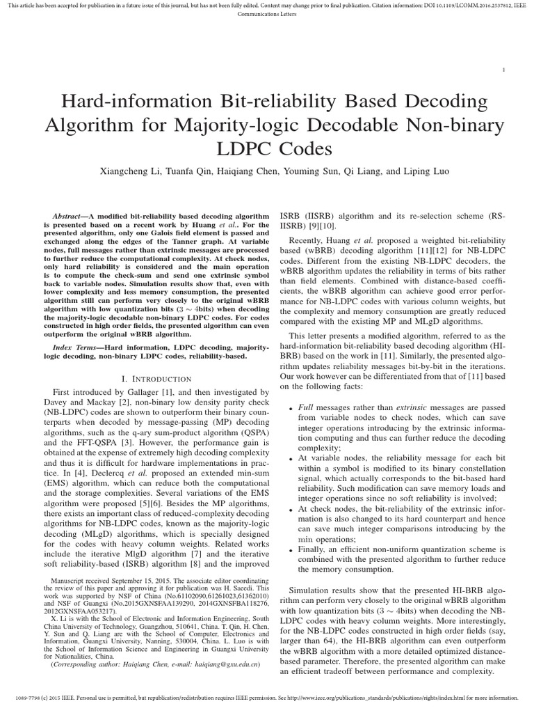 Hard-Information Bit-Reliability Based Decoding Algorithm For Majority-Logic Decodable Non ...