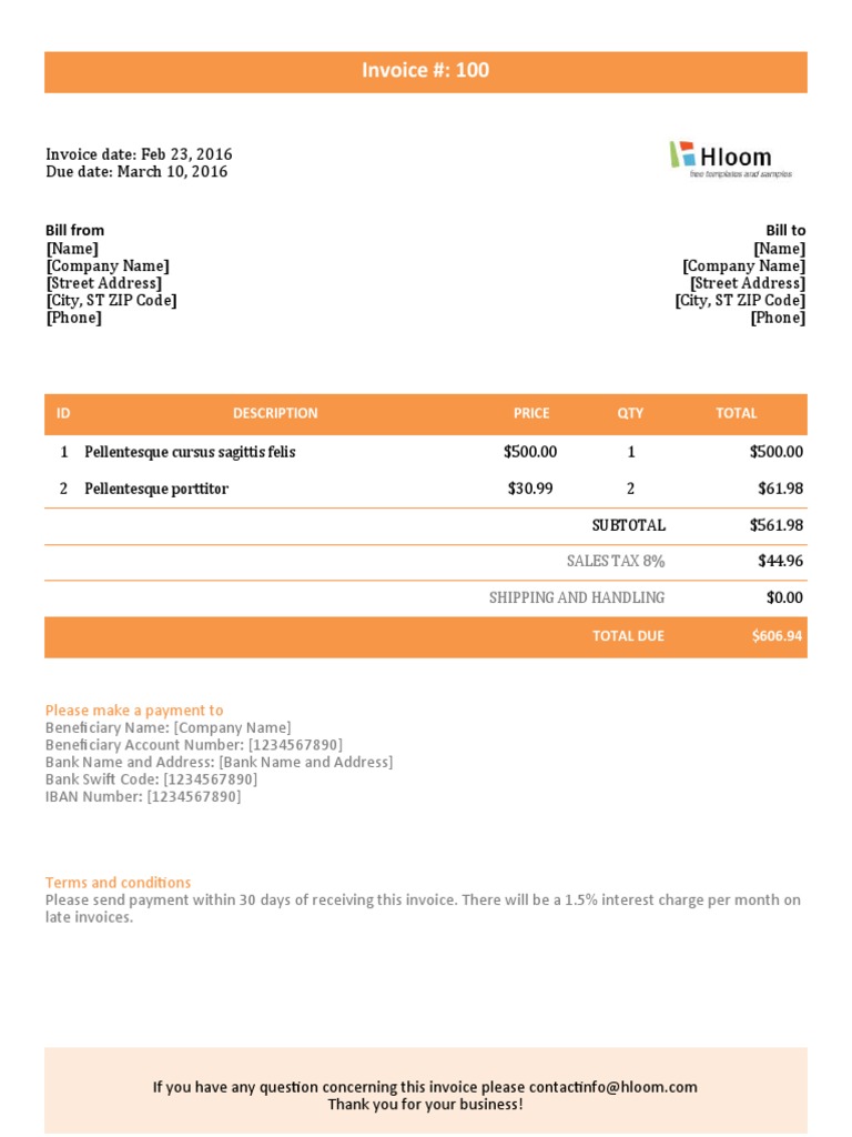 Invoice #: 100: Bill From Bill To | PDF