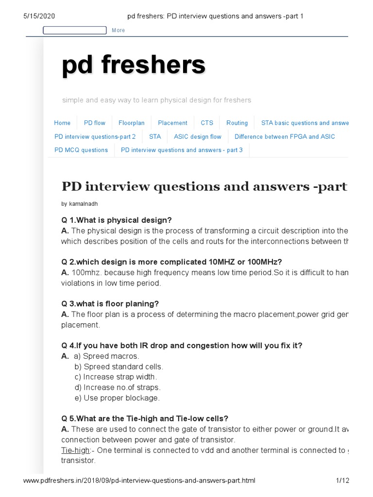 PD Freshers - PD Interview Questions and Answers - Part 1 PDF | PDF | Semiconductor Devices ...