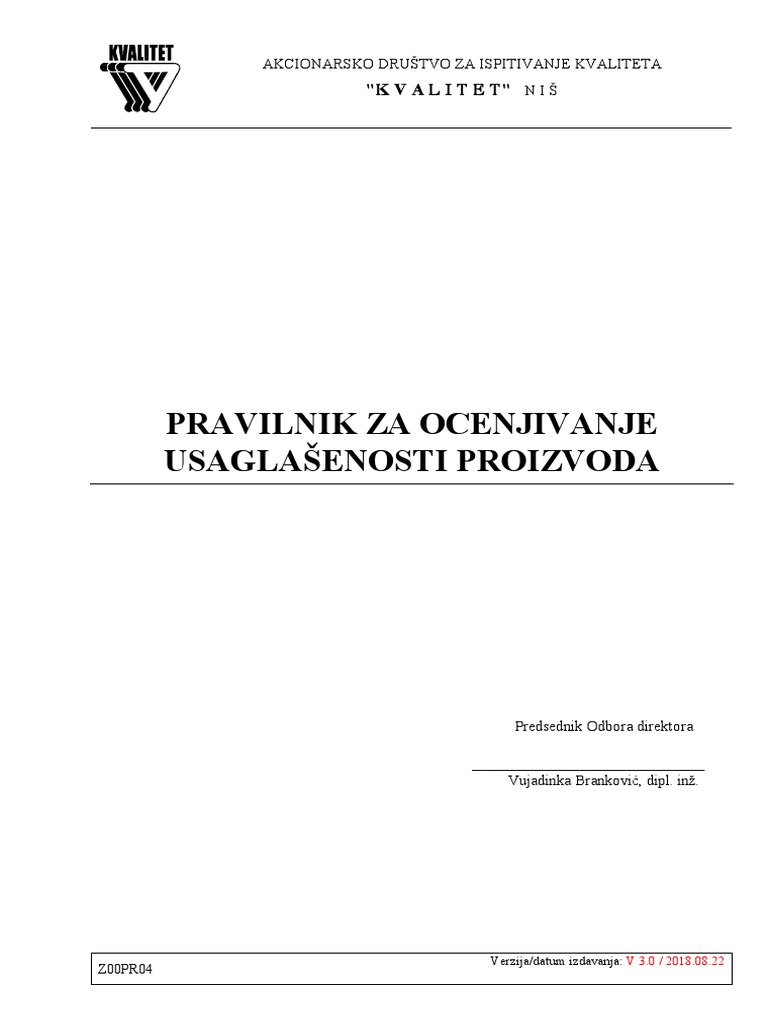 Pravilnik Za Ocenjivanje Usaglasenosti Proizvoda | PDF