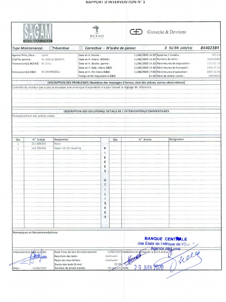 Rapport D'intervention Corrective Sur Machine de Tri BPS C4-16 | PDF
