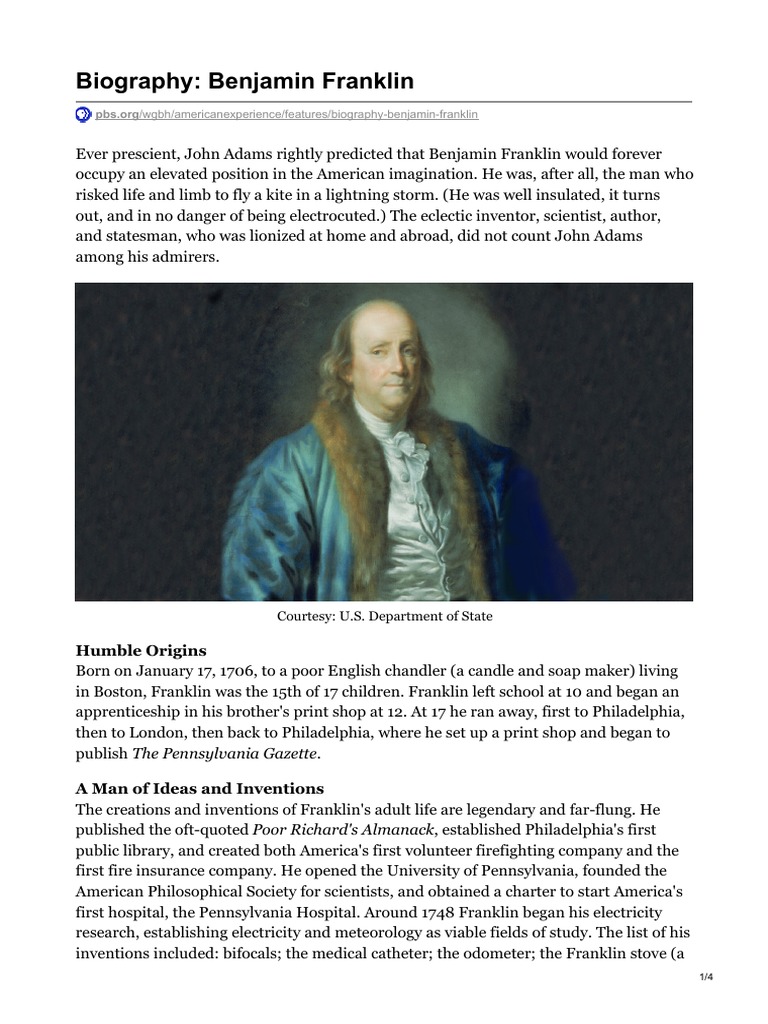 Biography Benjamin Franklin PDF | Download Free PDF | Benjamin Franklin ...