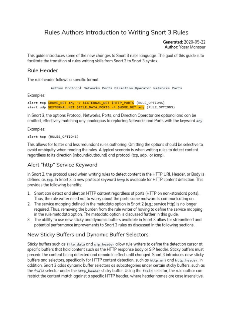 Rules Writers Guide To Snort 3 Rules | PDF | Hypertext Transfer ...