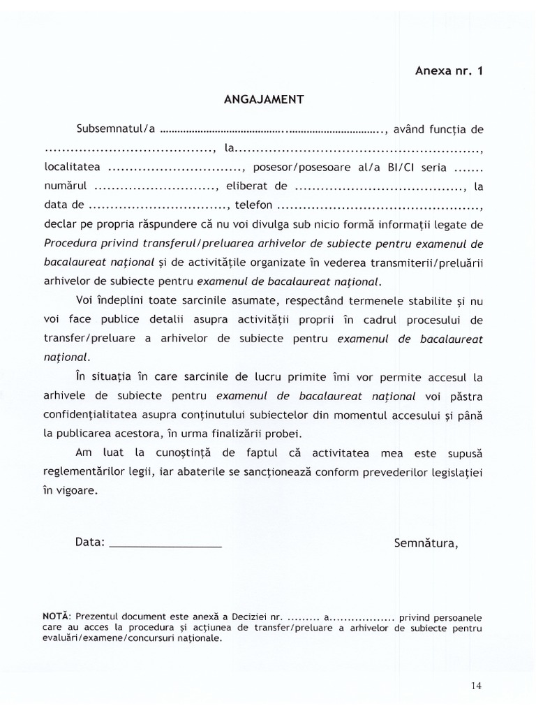 Anexa 1 - Angajament | PDF