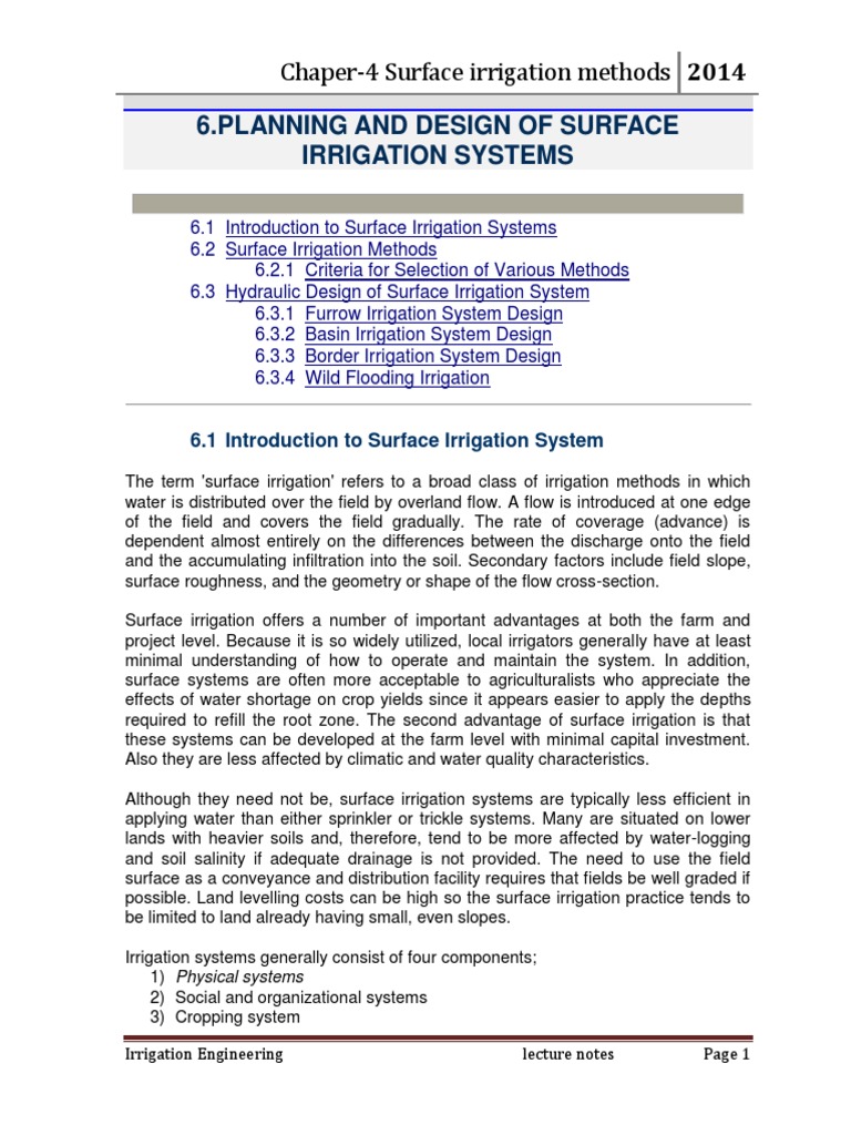 Chapter 6. Surface Irrigation Methods | PDF | Irrigation | Plough