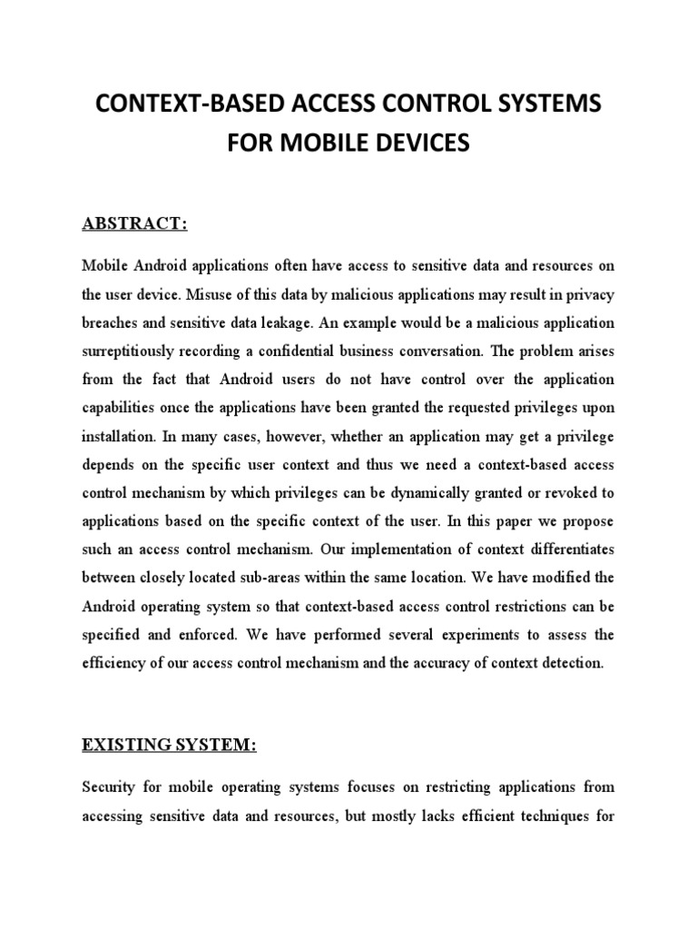 Context-Based Access Control Systems For Mobile Devices | PDF | Android ...