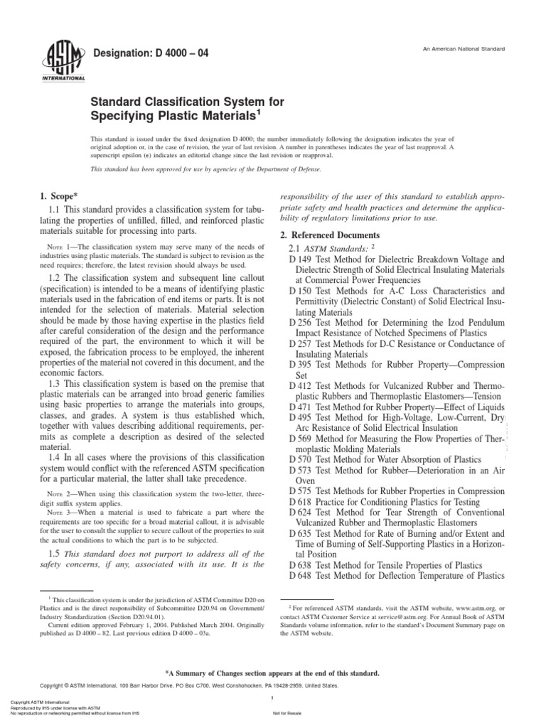 Astm D4000 2004 PDF | PDF | Thermoplastic | Plastic