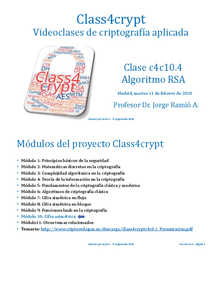 Algoritmo Rsa Jorge Ramió Pdf Clave Criptografía Criptografía De Clave Pública