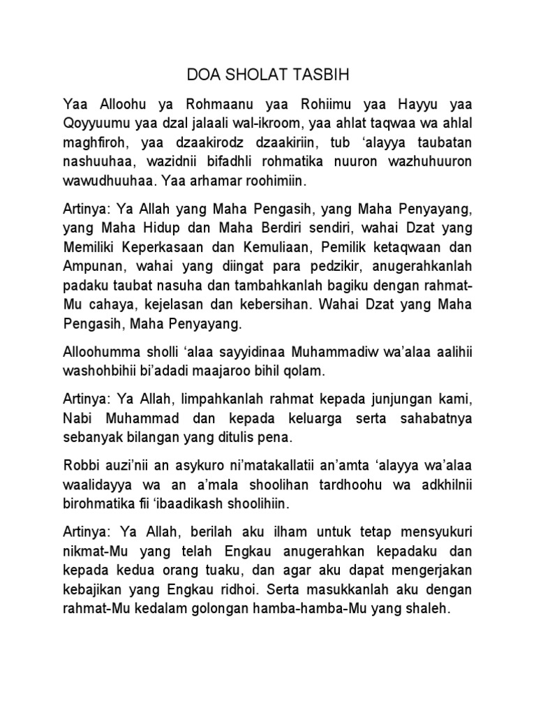 Doa dan Artinya Sholat Tasbih | PDF | Seni & Disiplin Bahasa