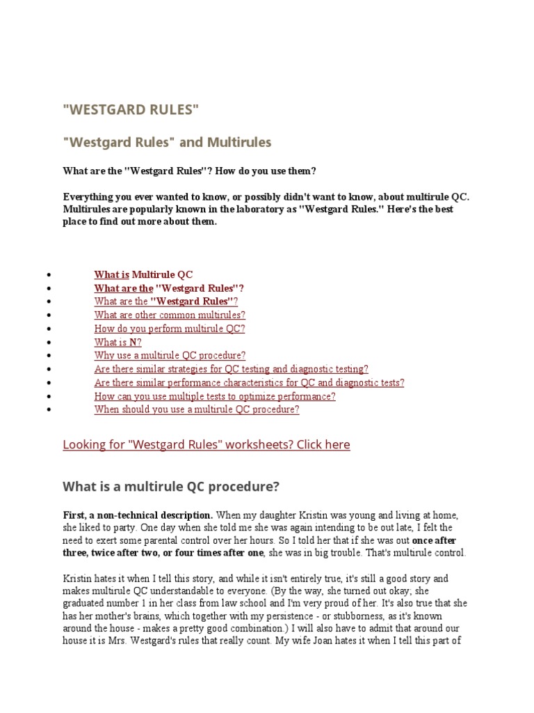 "Westgard Rules" and Multirules | PDF | Sensitivity And Specificity ...