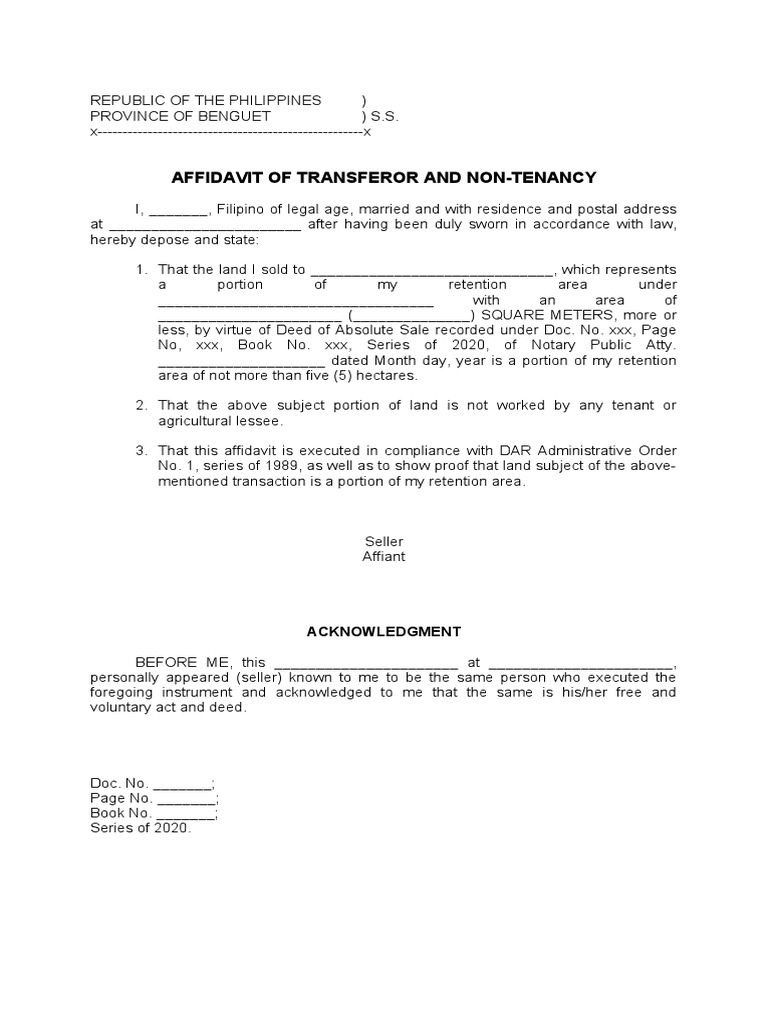 Affidavit of Transferor | PDF | Finance & Money Management | Politics