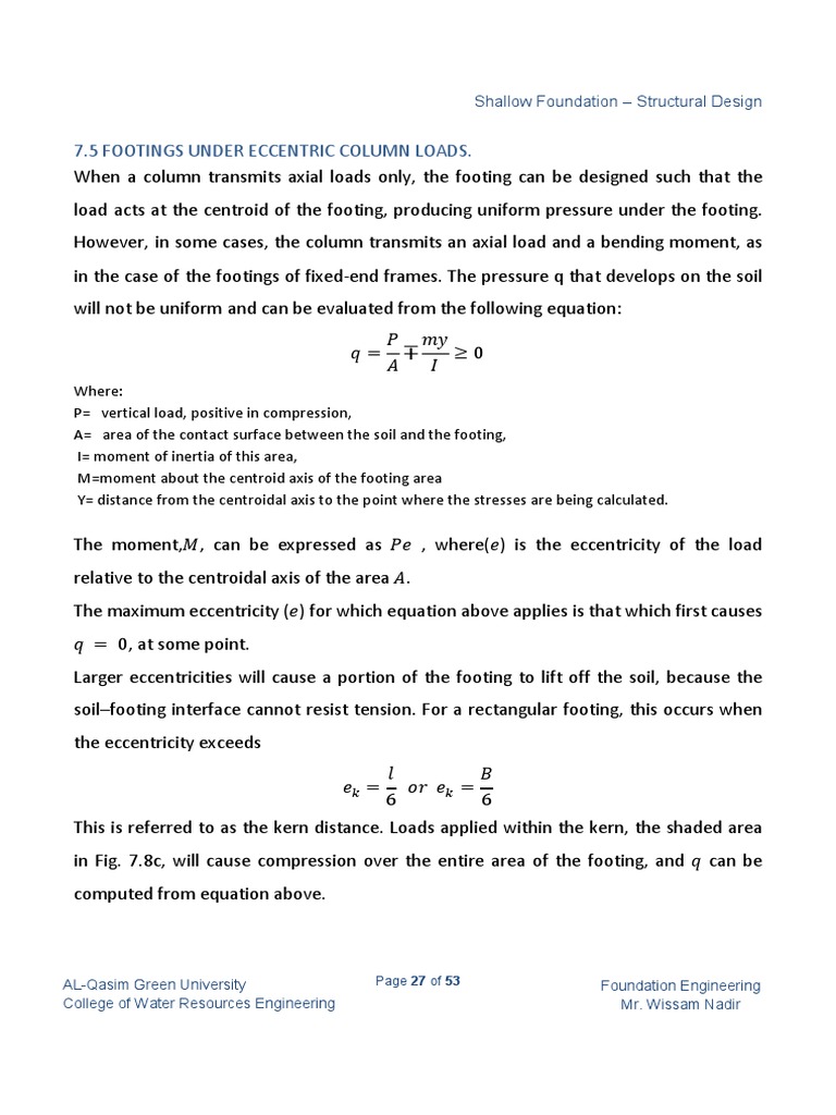 Eccentric Load On Column Footing PDF | PDF | Bending | Continuum Mechanics