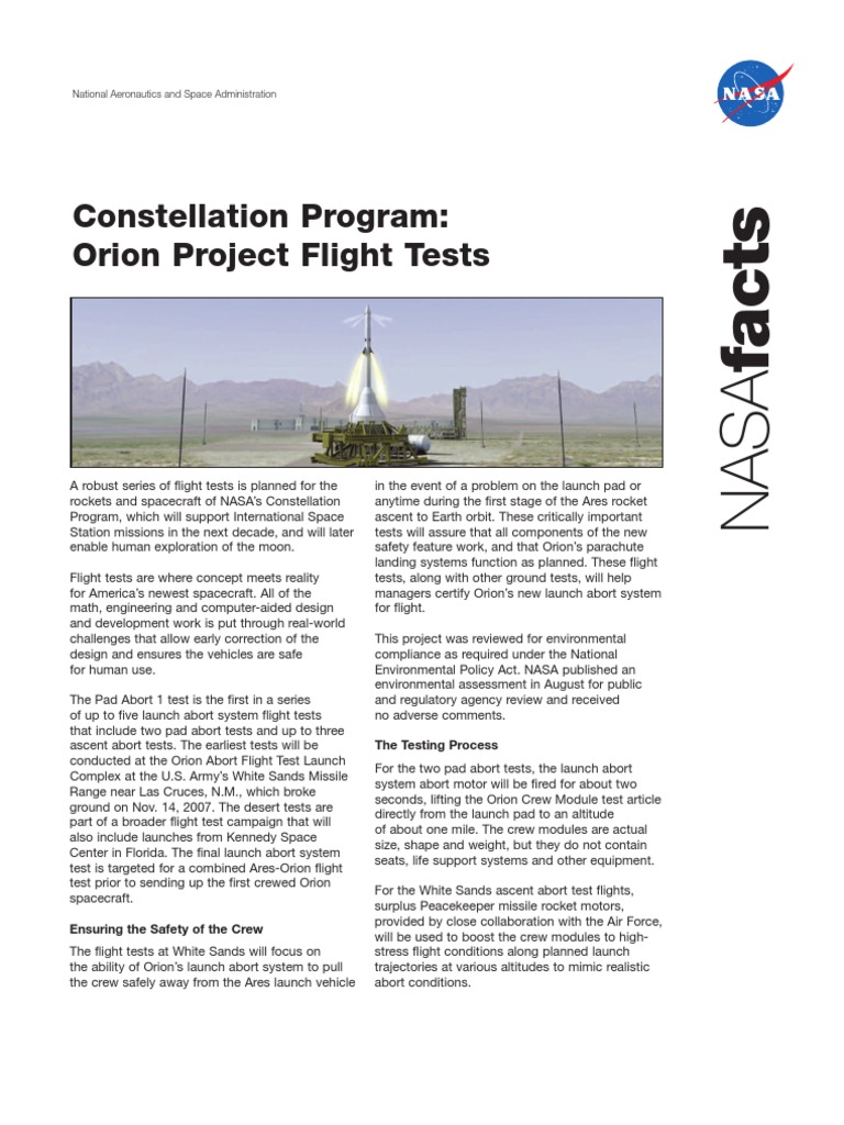 NASA Facts Constellation Program Orion Project Flight Tests | PDF ...
