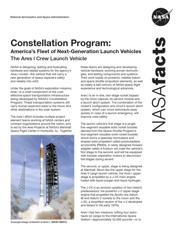 Nasa Facts Constellation Program The Ares I Crew Launch Vehicle 2009